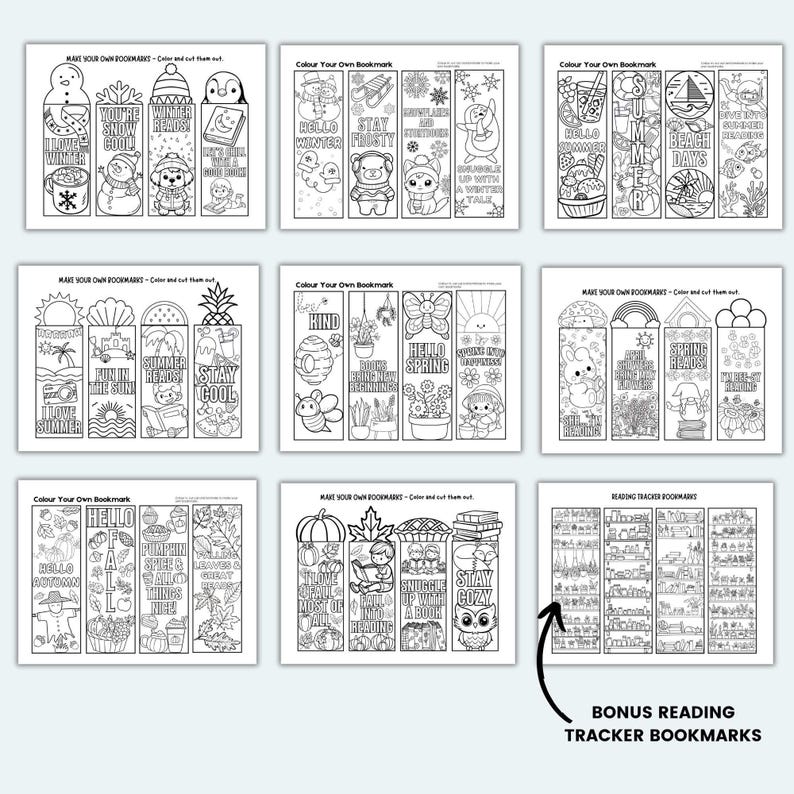 Four Seasons Bookmarks Printable Coloring Bookmarks for Kids Printable ...