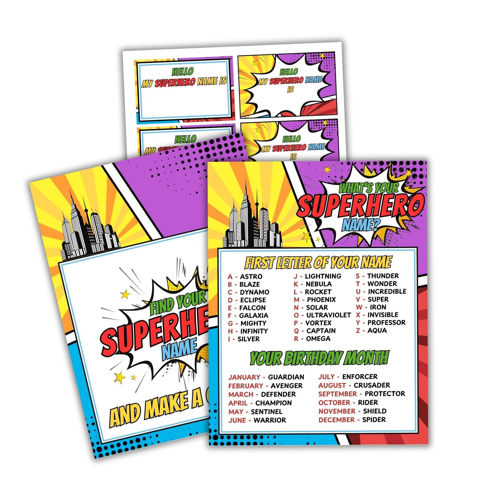 What's Your Superhero Name Party Game Printable Superhero Game ...