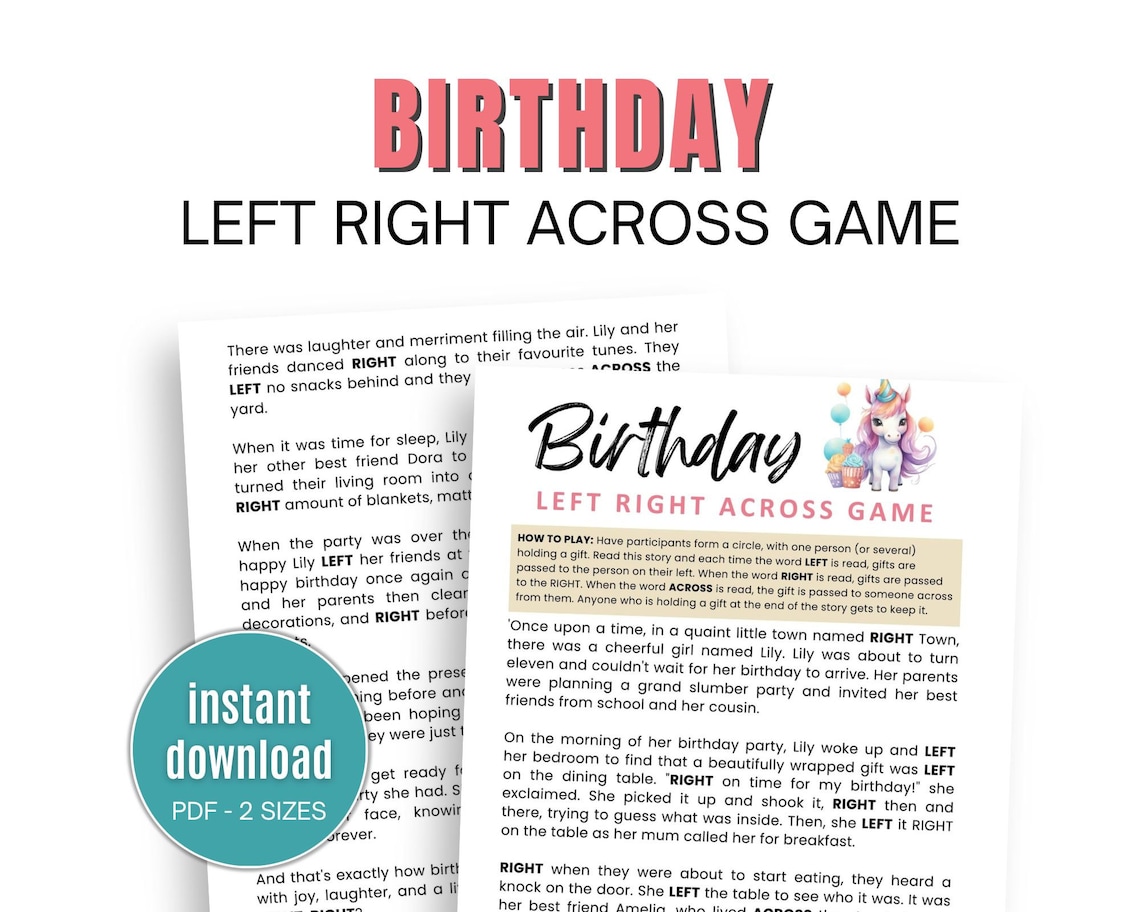 Left Right Birthday Game Birthday Left Right Across Game Kids Birthday ...
