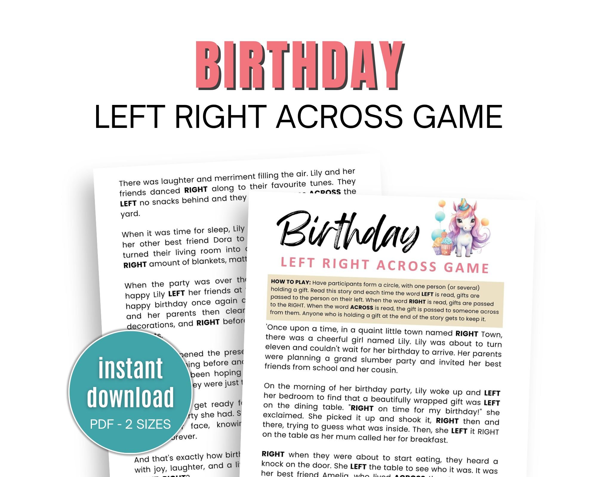 Left Right Birthday Game Birthday Left Right Across Game Kids Birthday ...