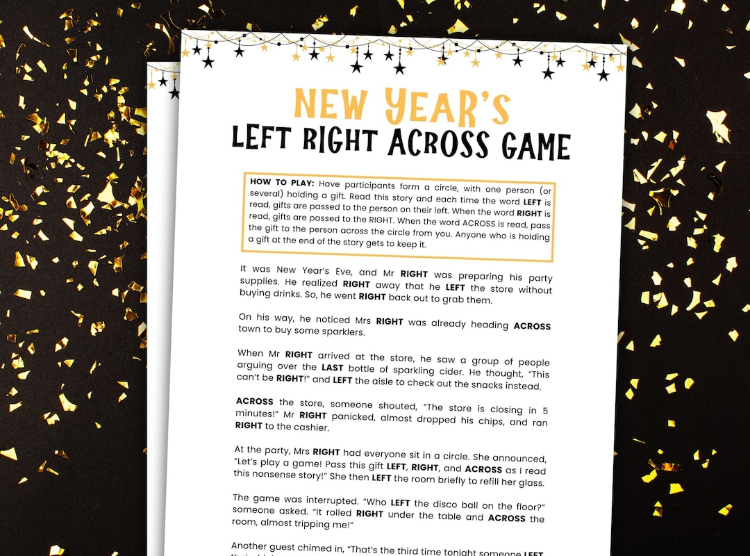 New Years Left Right Across Game Printable New Years Eve Game New Years ...