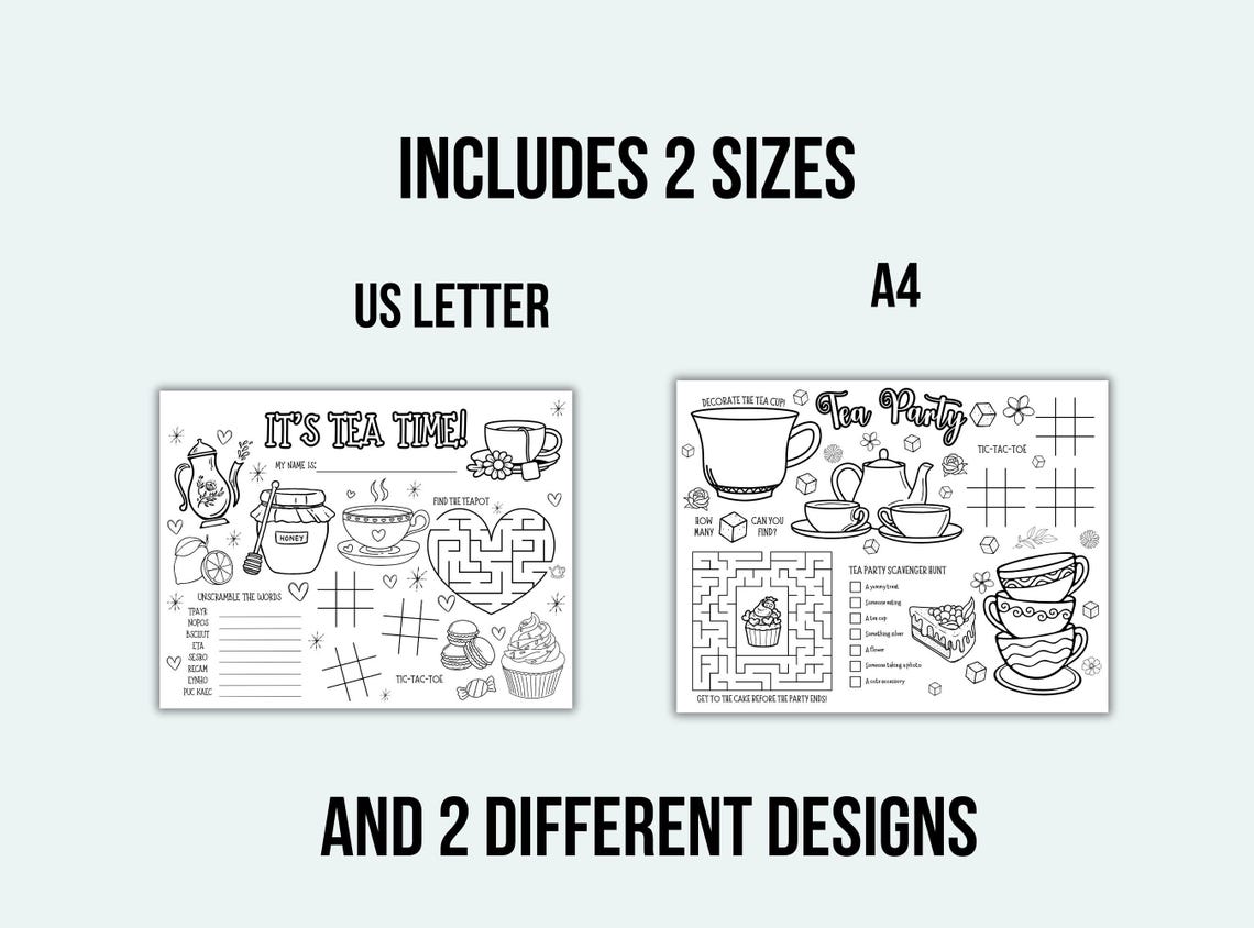 Tea Party Activity Placemat Printable Tea Party Coloring Placemat High ...