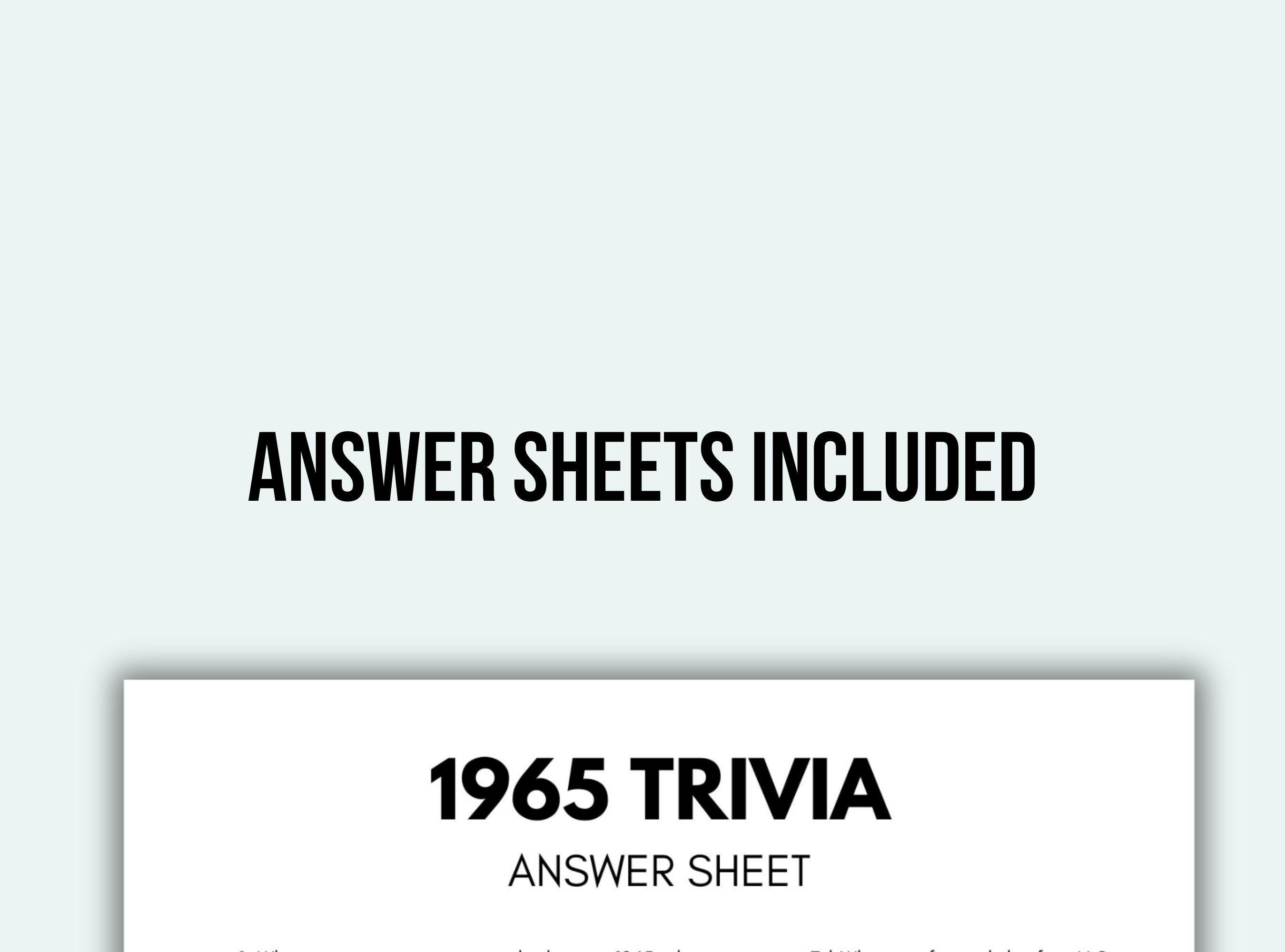 1965 Trivia Game Printable 60th Birthday Games Born in 1965 Game ...