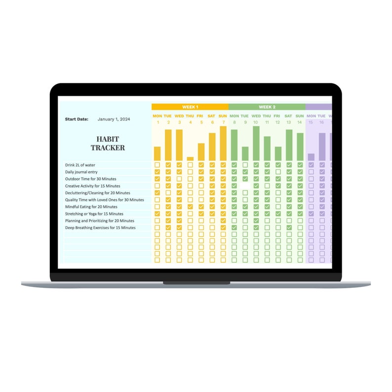 Simple Habit Tracker Spreadsheet With Bar Graph Habit Tracking ...