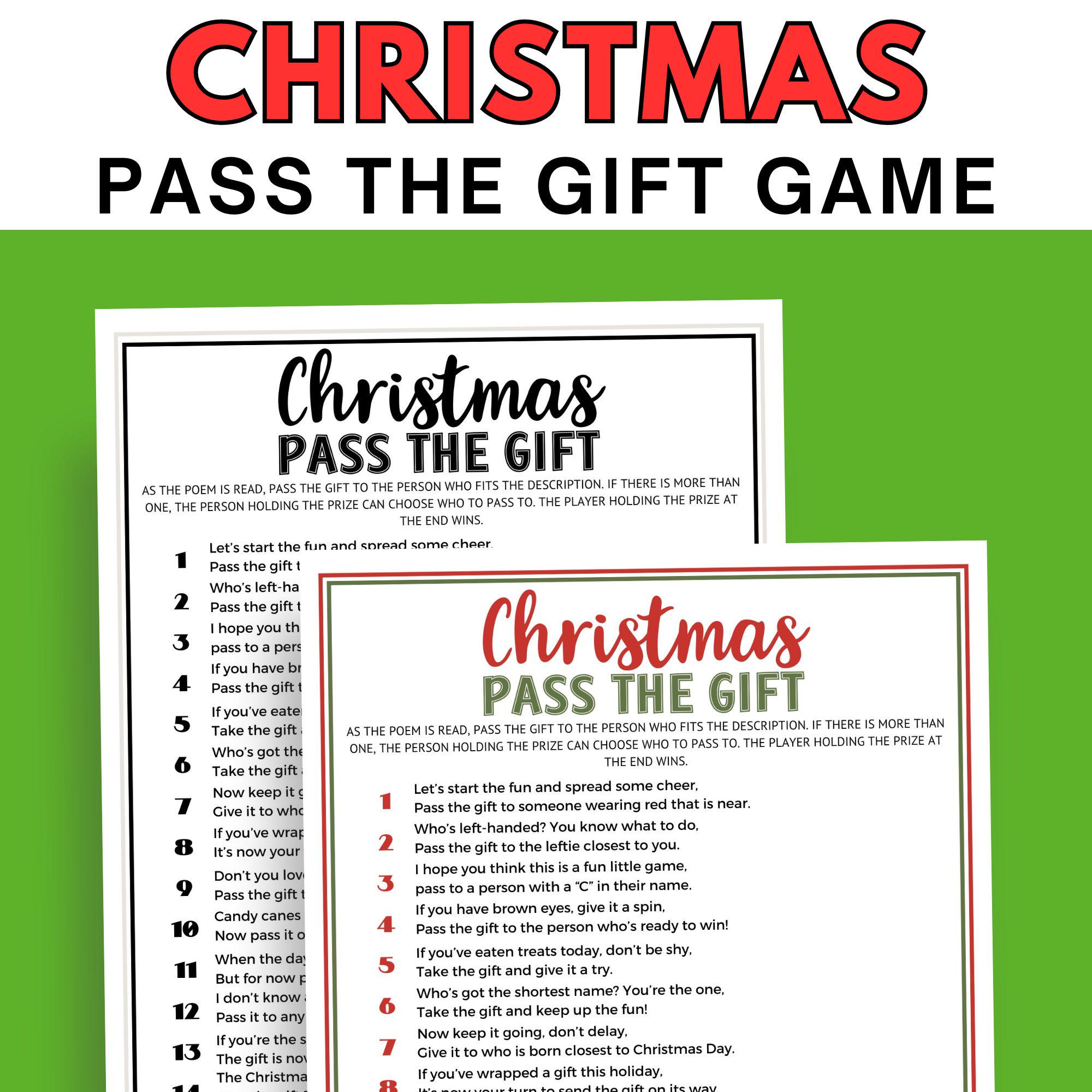 Pass the Gift Game Printable Christmas Game Christmas Pass the Prize ...