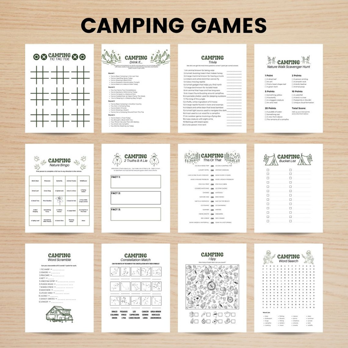 Camping Games Bundle Printable Camping Games Kids Adults Camping ...