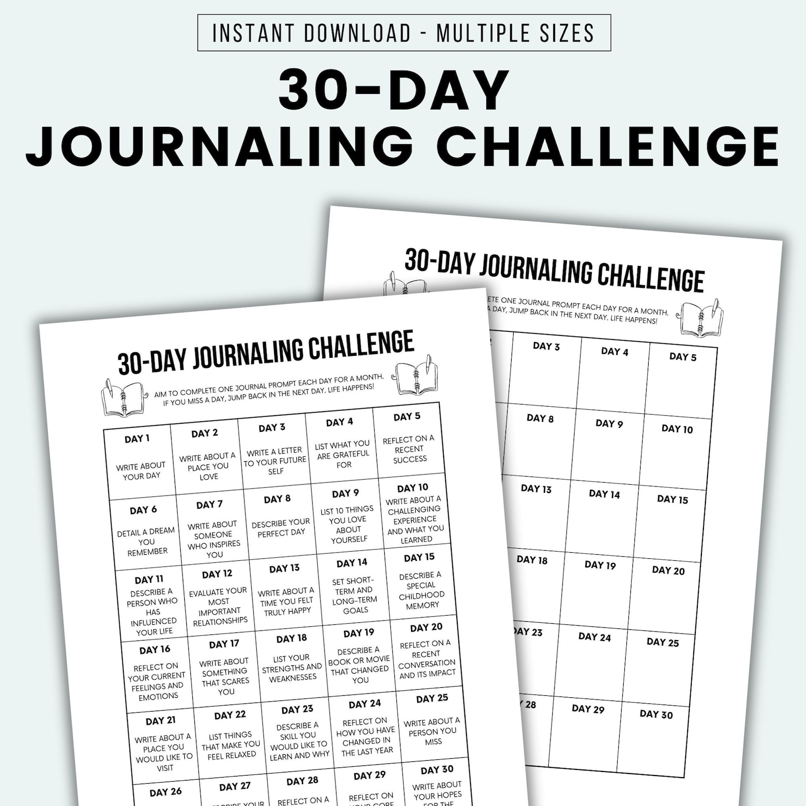 30 Day Journaling Challenge Printable Journal Challenge Tracker Daily ...
