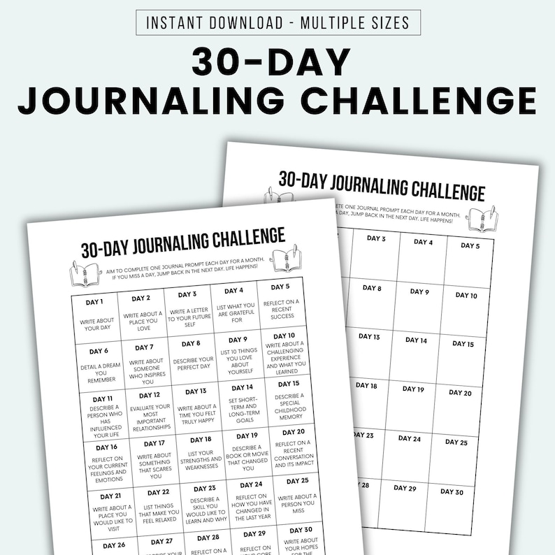 30 Day Journaling Challenge Printable Journal Challenge Tracker Daily ...
