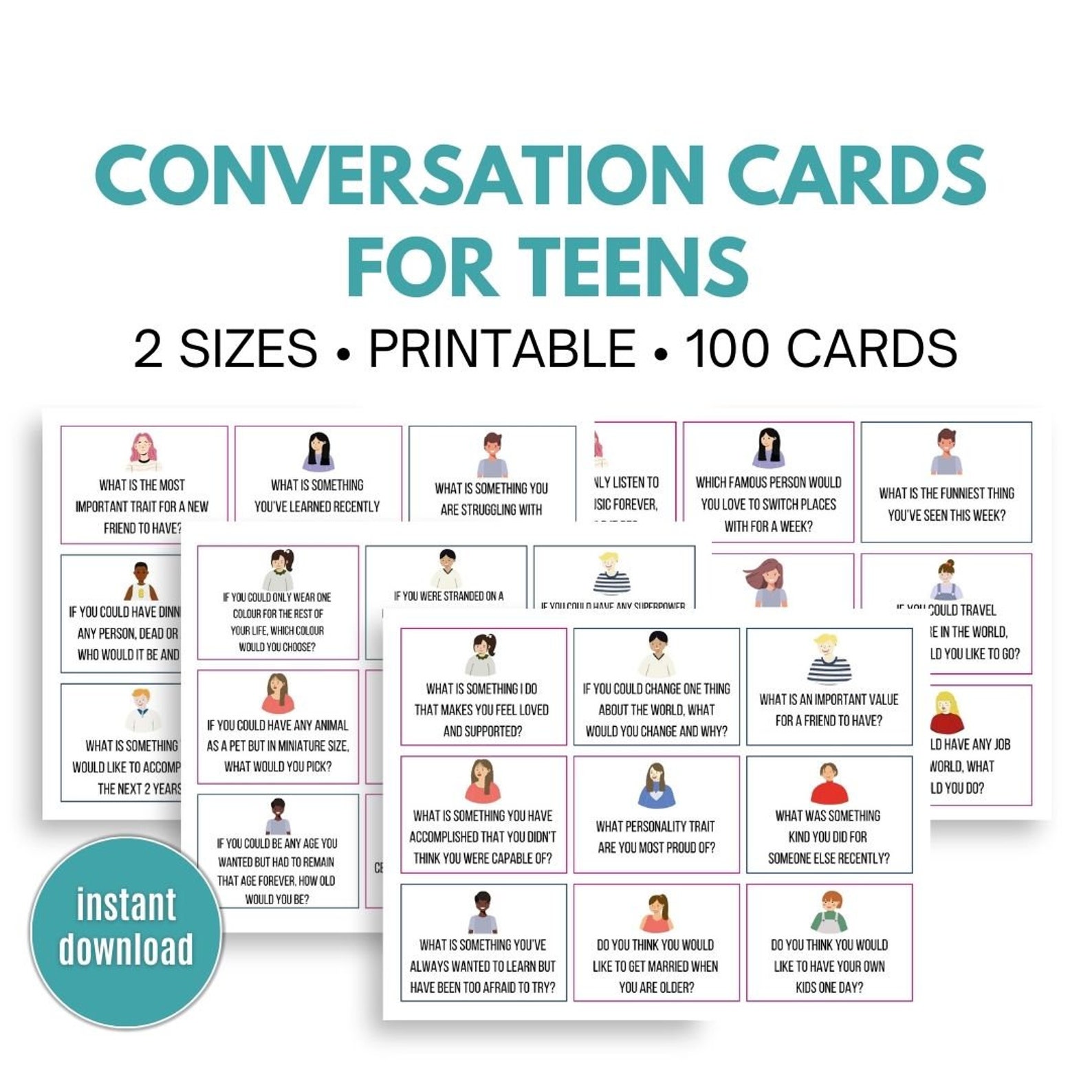 Teen Question Cards, Teen Conversation Cards, Conversation Starters for ...