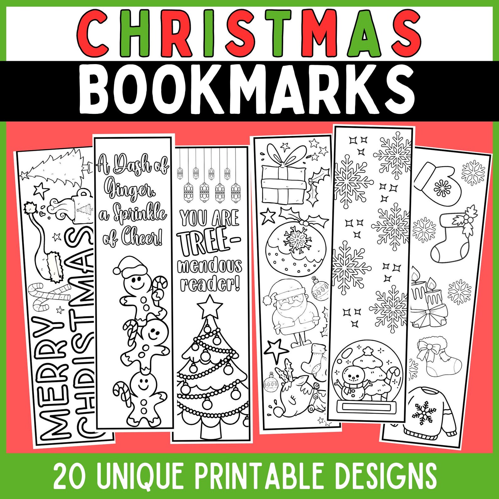 Christmas Bookmarks Printable Coloring Bookmarks for Kids Printable ...