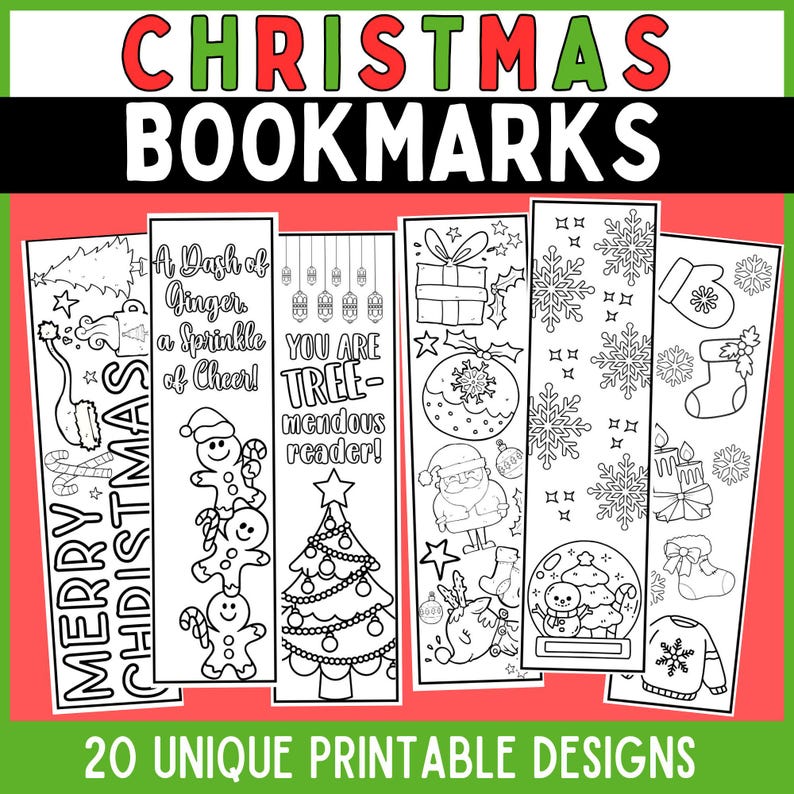 Christmas Bookmarks Printable Coloring Bookmarks for Kids Printable ...