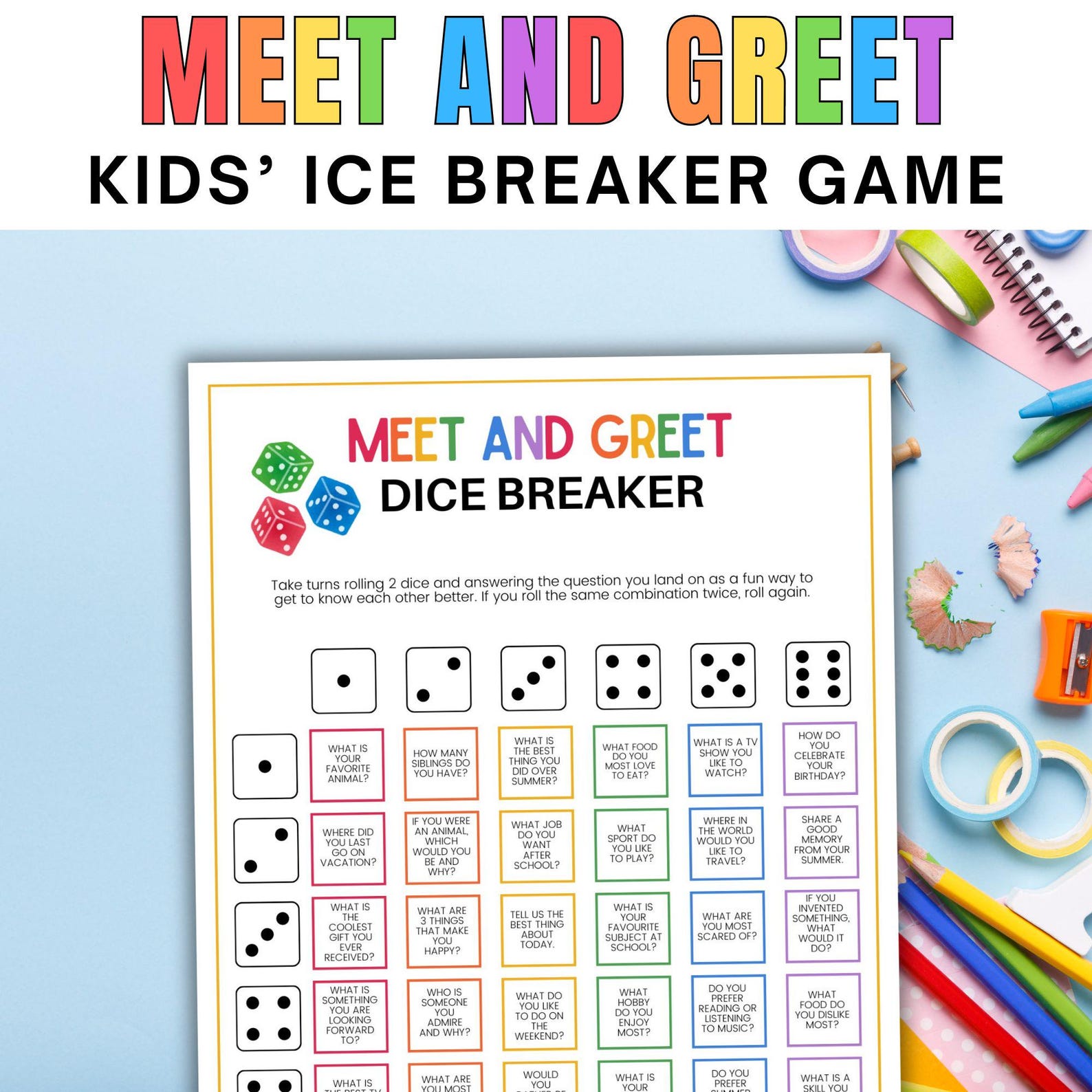 Meet and Greet Game Printable Ice Breaker Game Back to School Classroom ...