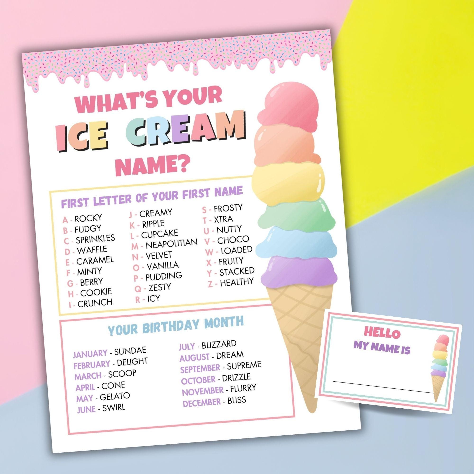 What's Your Ice Cream Name Party Game Printable Ice Cream Party Game ...