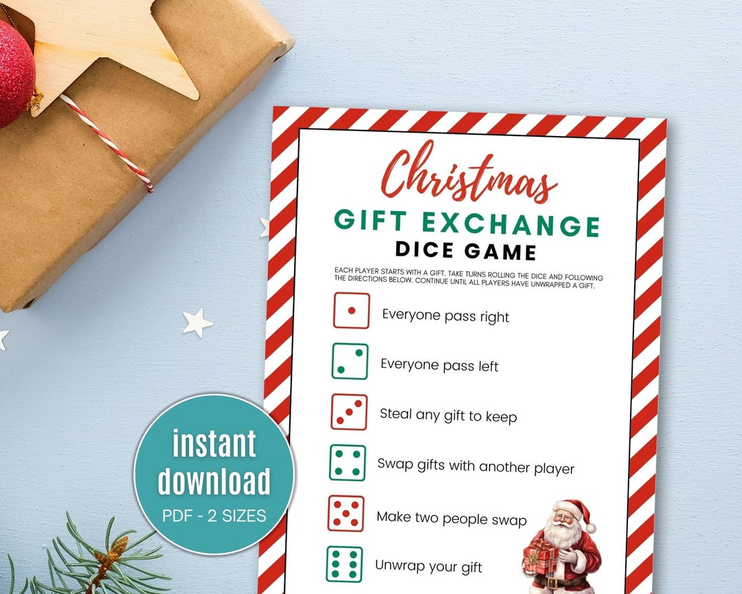 Christmas Gift Exchange Dice Game Printable Game, Christmas Group Game ...