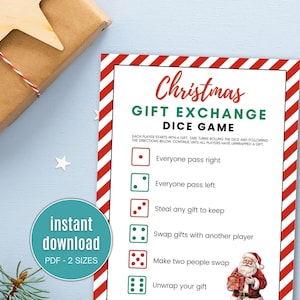 Christmas Gift Exchange Dice Game Printable Game, Christmas Group Game ...