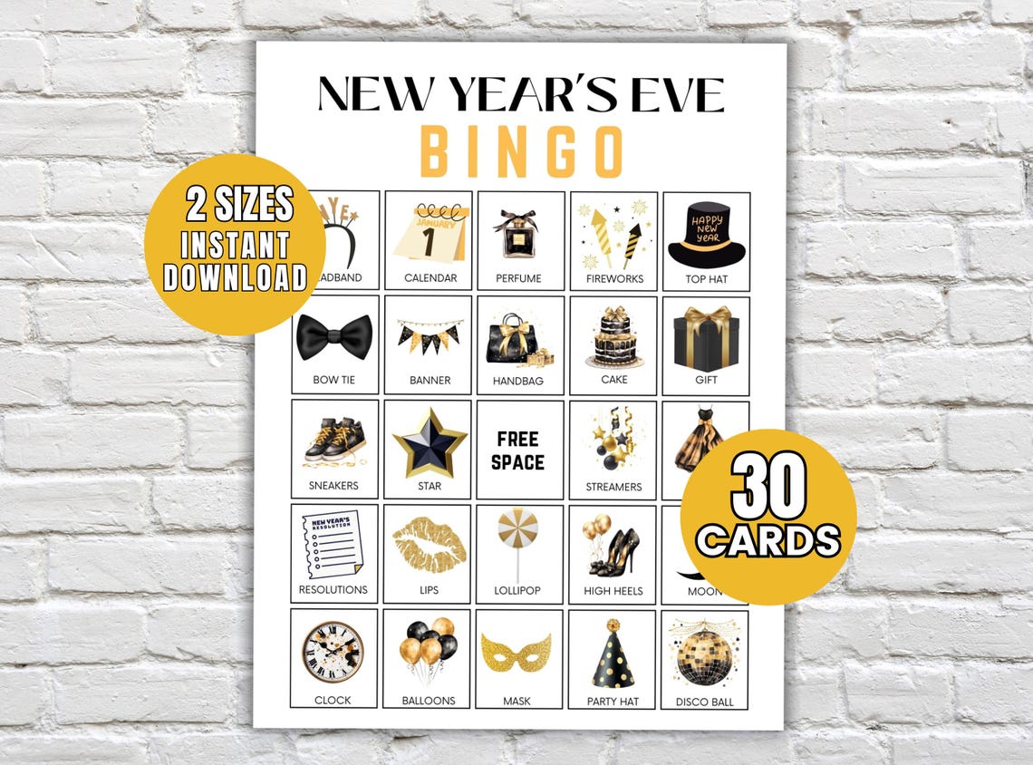 New Years Bingo Game Printable New Years Games NYE Bingo New Year's Eve ...