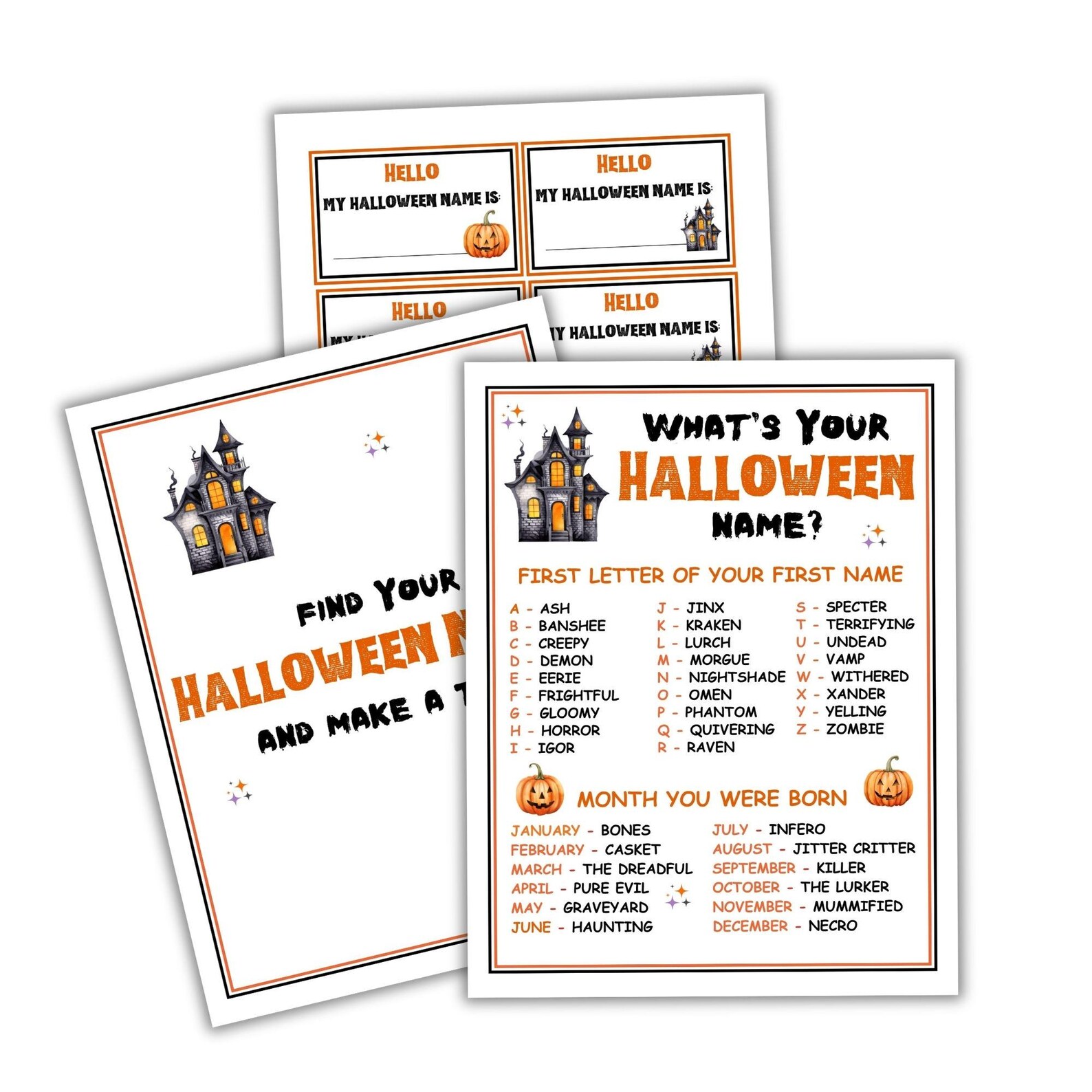 What's Your Halloween Name Party Game Printable Halloween Game ...