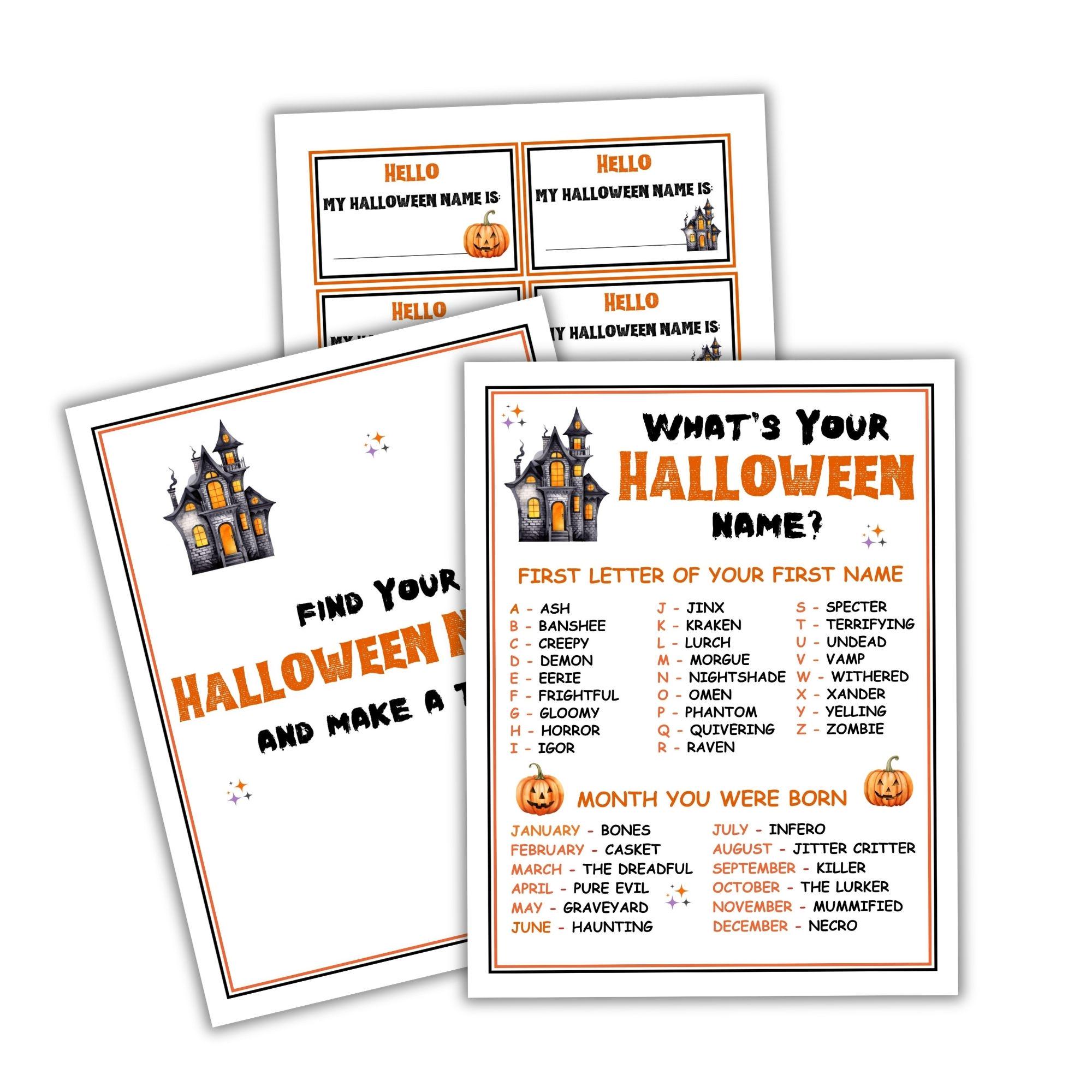 What's Your Halloween Name Party Game Printable Halloween Game ...