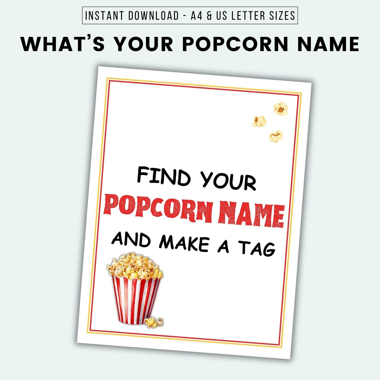 What's Your Popcorn Name Party Game Printable Movie Night Party Game ...
