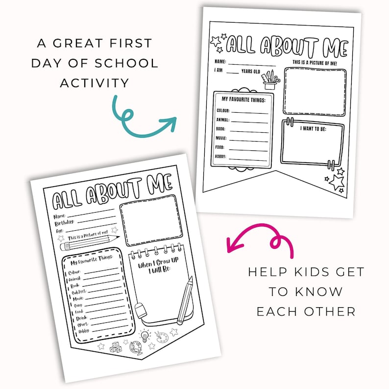 All About Me Banner Bundle First Day of School Printable Back to School ...