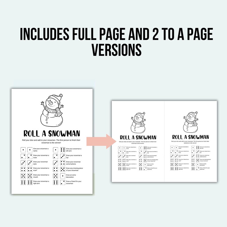 Christmas Roll A Snowman Game Printable Christmas Dice Game Build A ...
