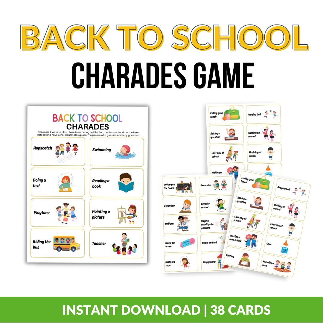 Back to School Charades Game Printable Icebreaker Game for Kids First ...