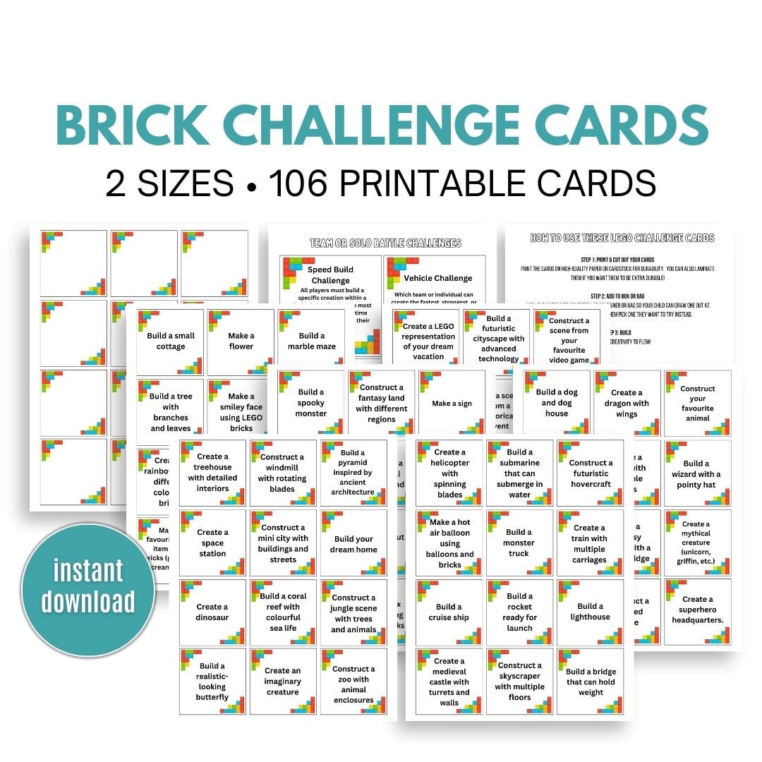 Brick Building Challenge Cards Printable Brick Challenges for Kids ...