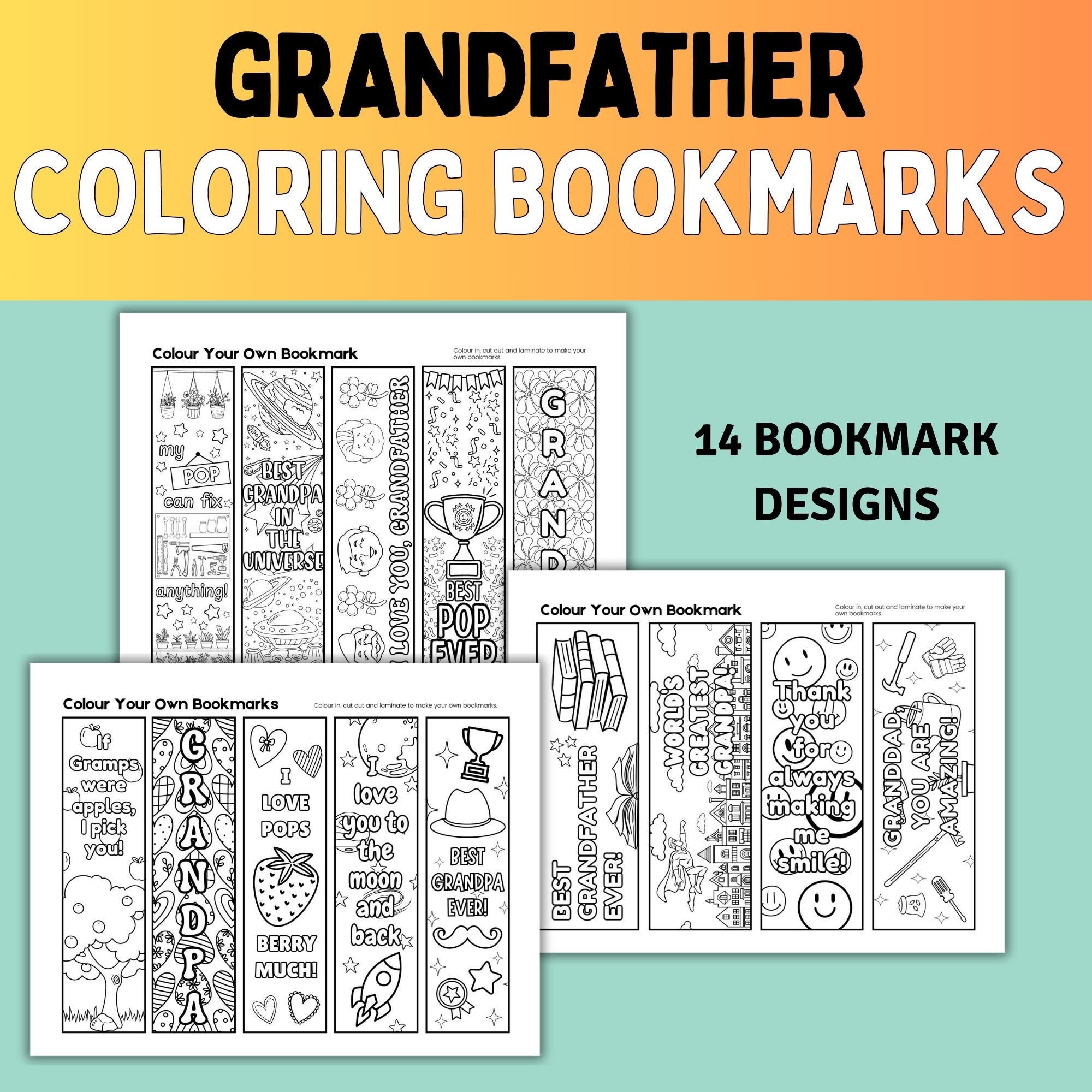 Grandfather Bookmarks Grandparents Day Bookmarks Printable Grandparent ...