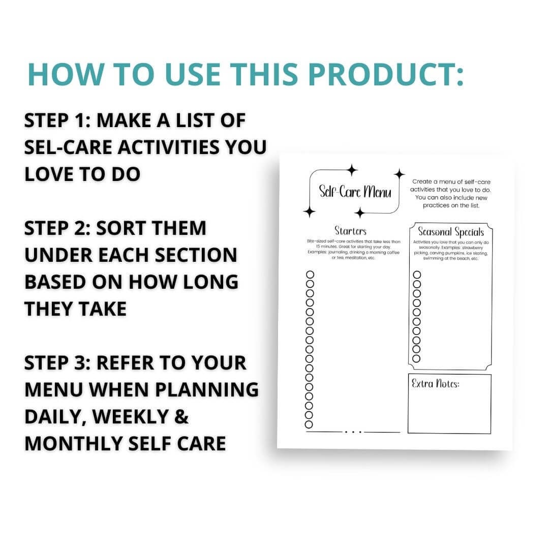 Self-care Menu Printable Self-care Checklist Printable Self Care Menu ...