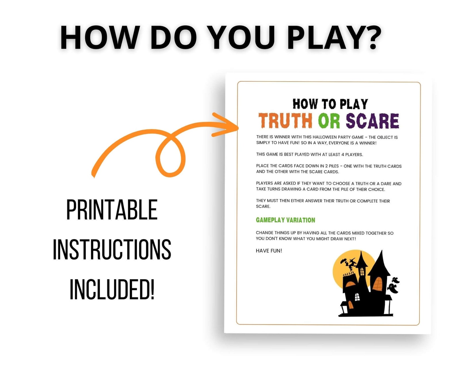 Halloween Truth or Scare Cards Printable Halloween Truth or Scare Game ...