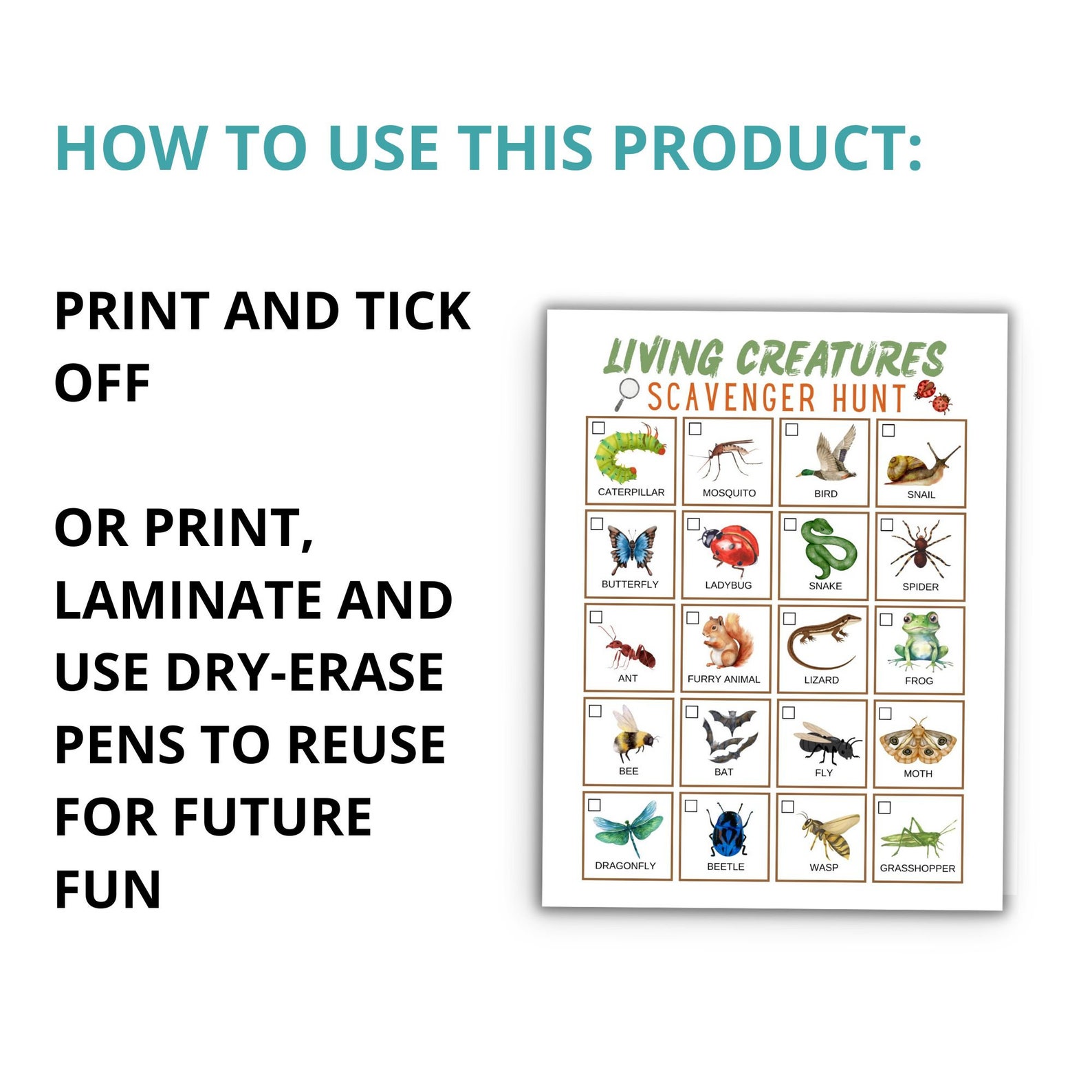 Nature Scavenger Hunt Printable for Kids Insect Scavenger Hunt Animal ...