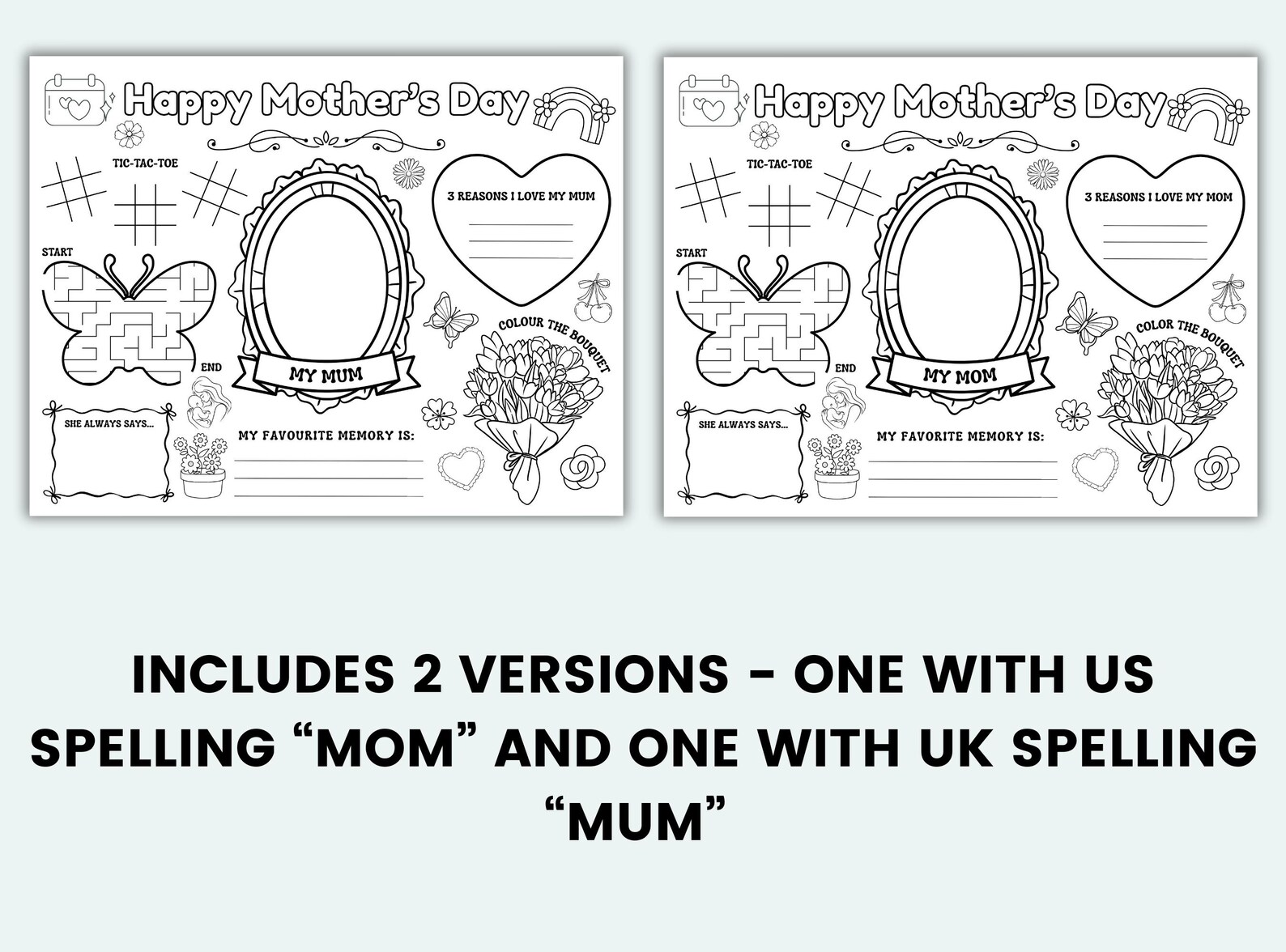Mothers Day Activity Placemat Printable Mothers Day Coloring for Kids ...
