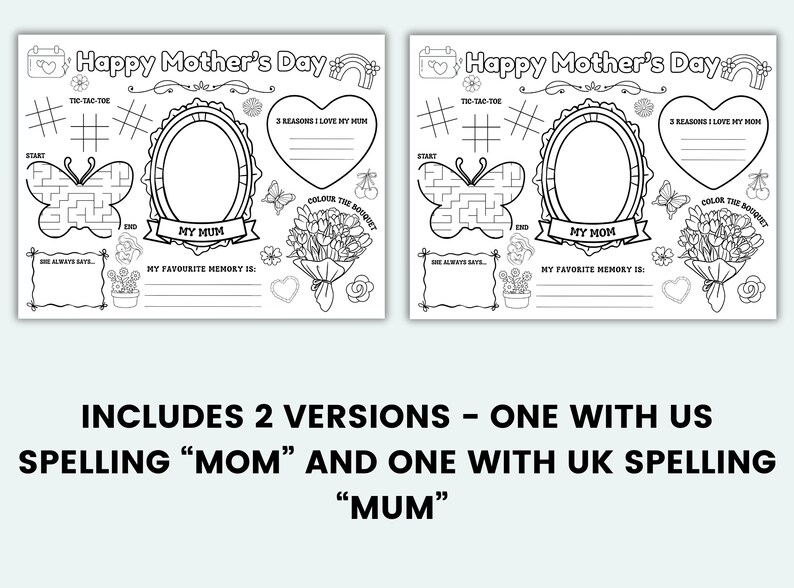 Mothers Day Activity Placemat Printable Mothers Day Coloring for Kids ...