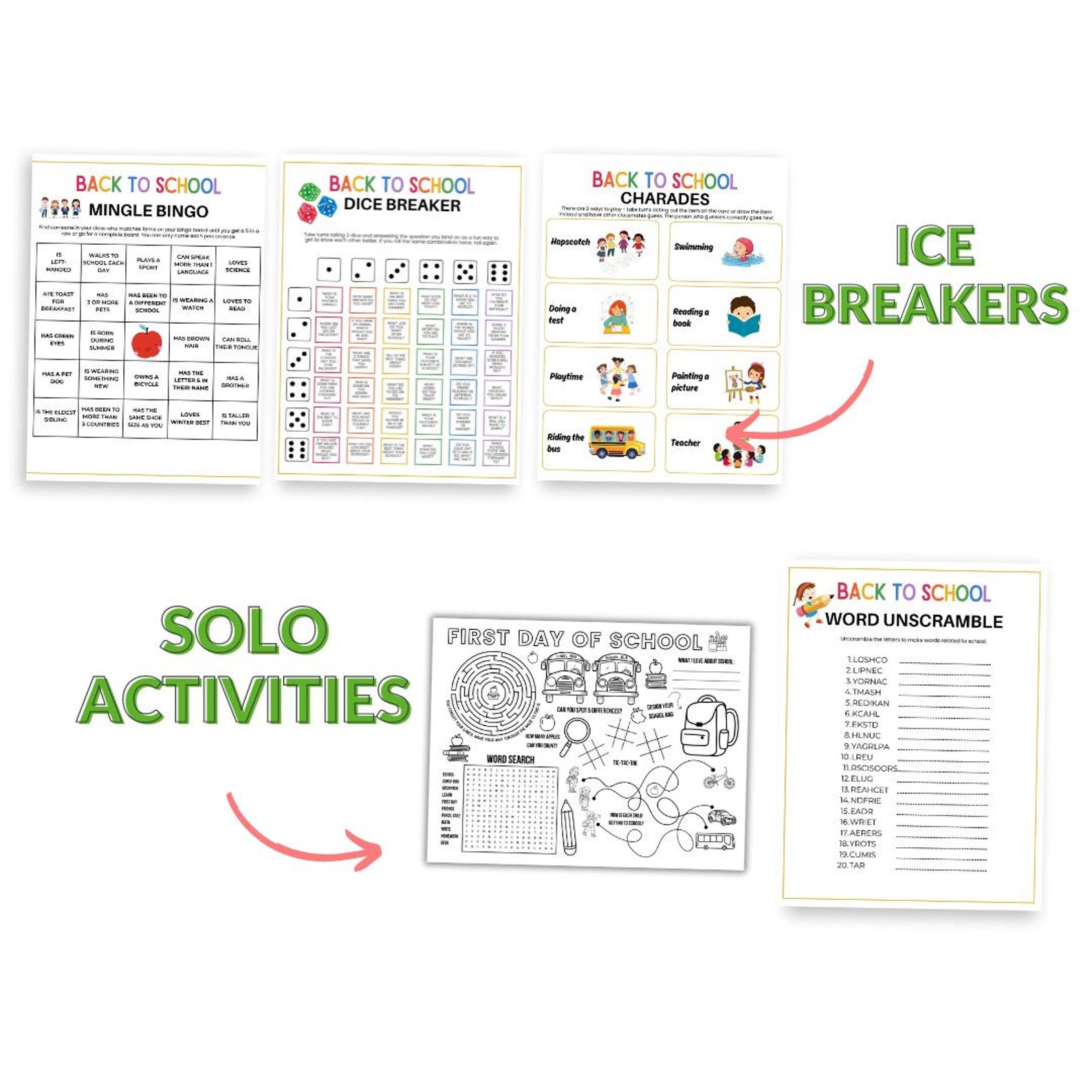 Back to School Games Bundle Printable First Day of School Icebreakers ...