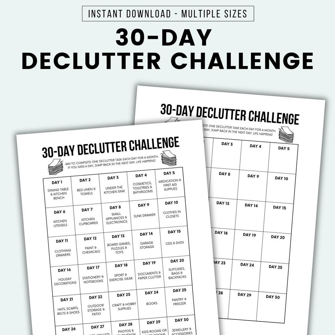 30 Day Declutter Challenge Printable Decluttering Challenge Tracker ...