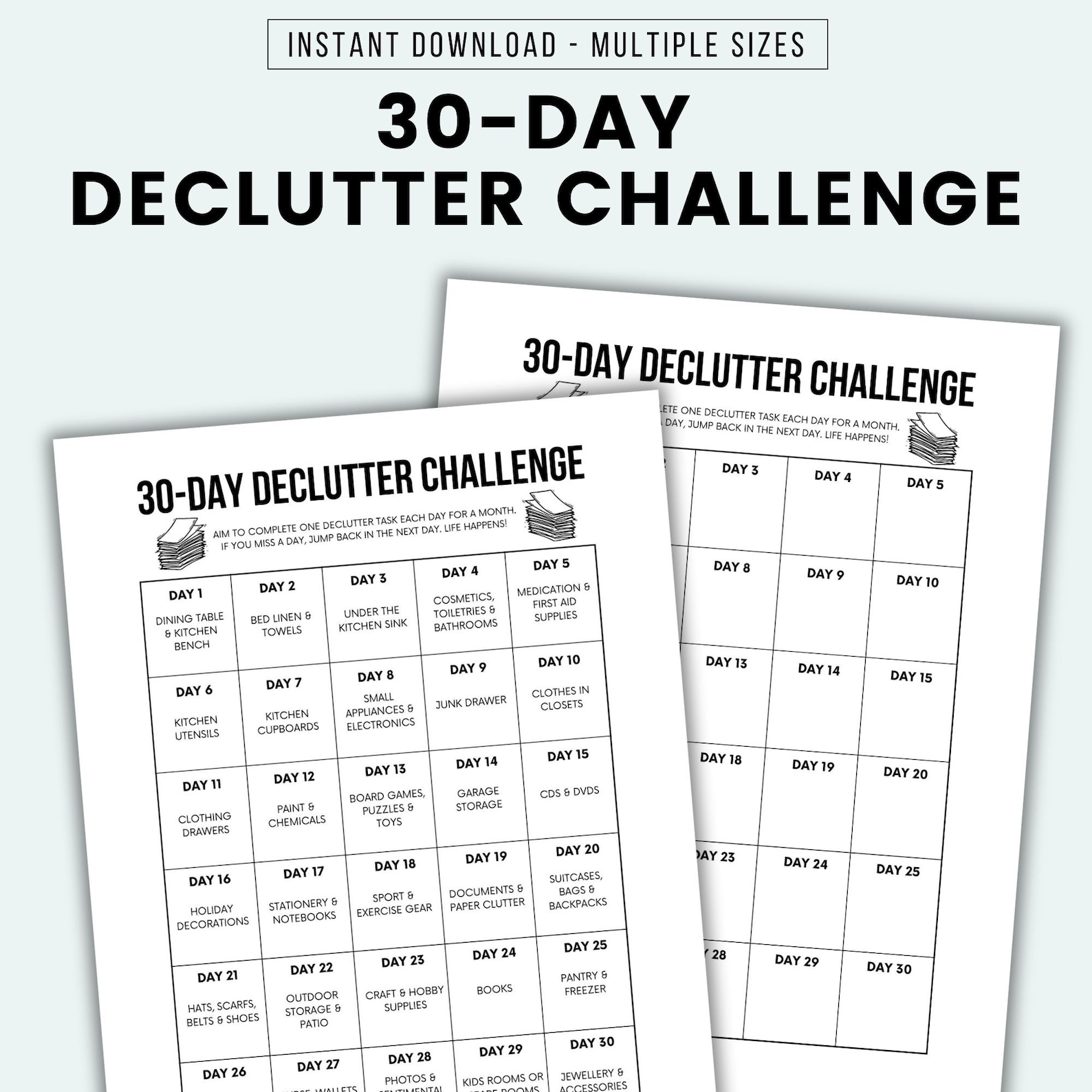 30 Day Declutter Challenge Printable Decluttering Challenge Tracker ...