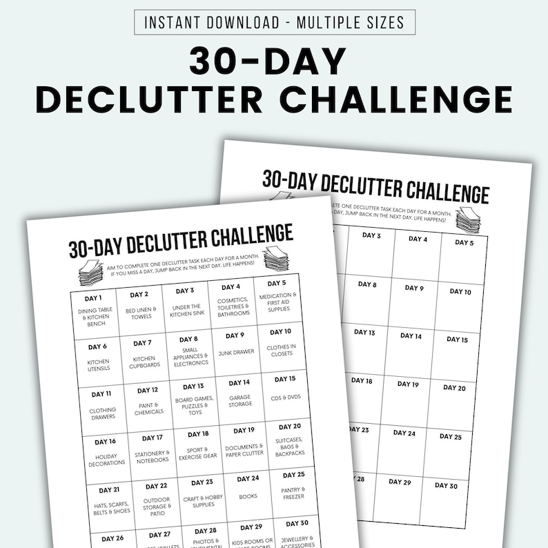 30 Day Declutter Challenge Printable Decluttering Challenge Tracker ...