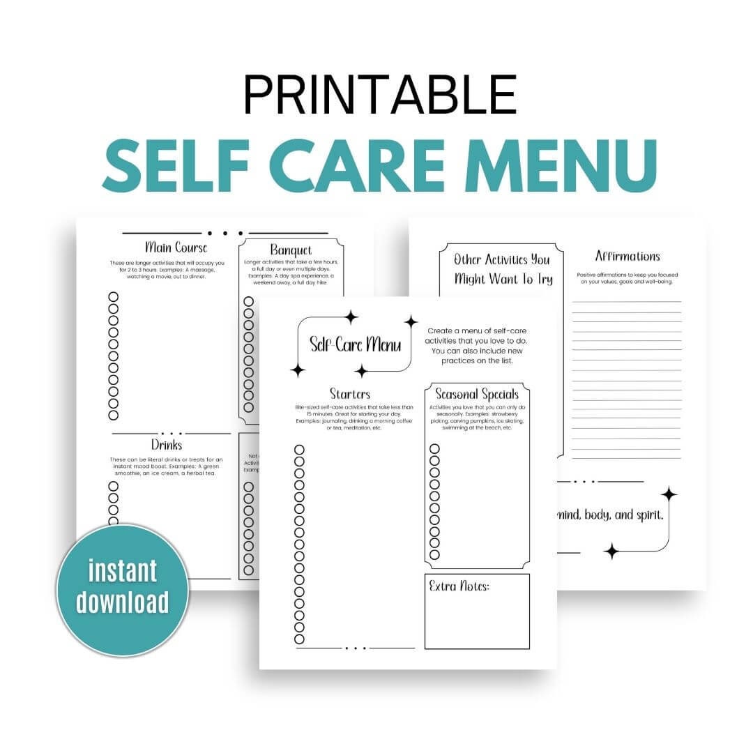 Self-care Menu Printable Self-care Checklist Printable Self Care Menu ...