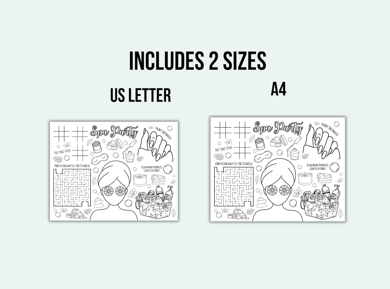 Spa Party Activity Placemat Printable Spa Party Coloring Placemat ...