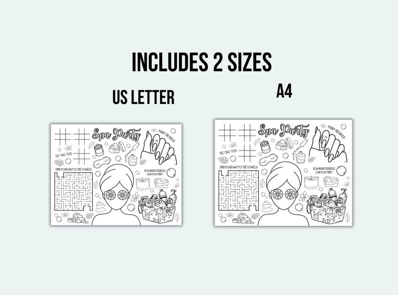 Spa Party Activity Placemat Printable Spa Party Coloring Placemat ...