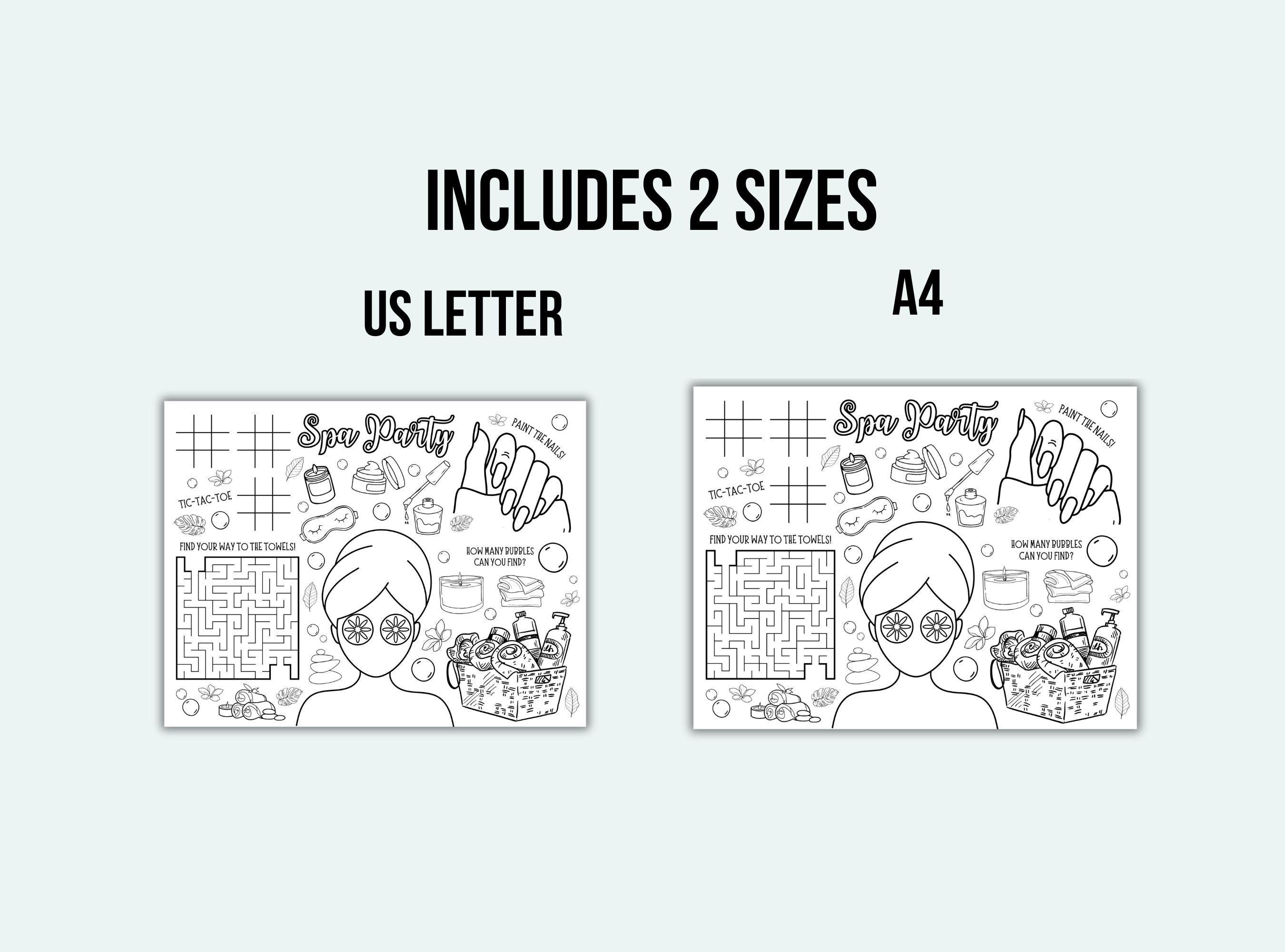 Spa Party Activity Placemat Printable Spa Party Coloring Placemat ...