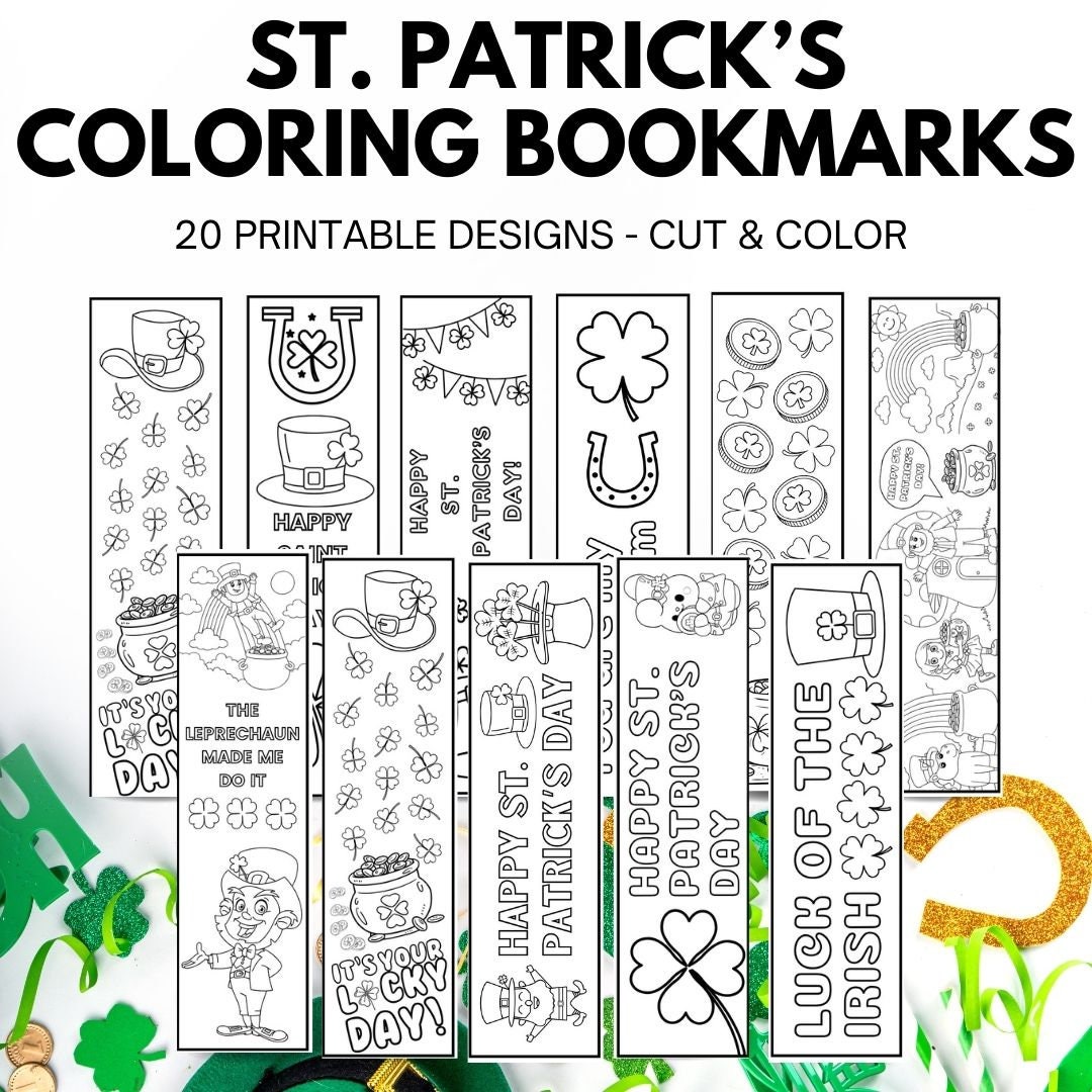 St Patrick's Day Coloring Bookmarks Printable St Patty's Day Bookmarks ...