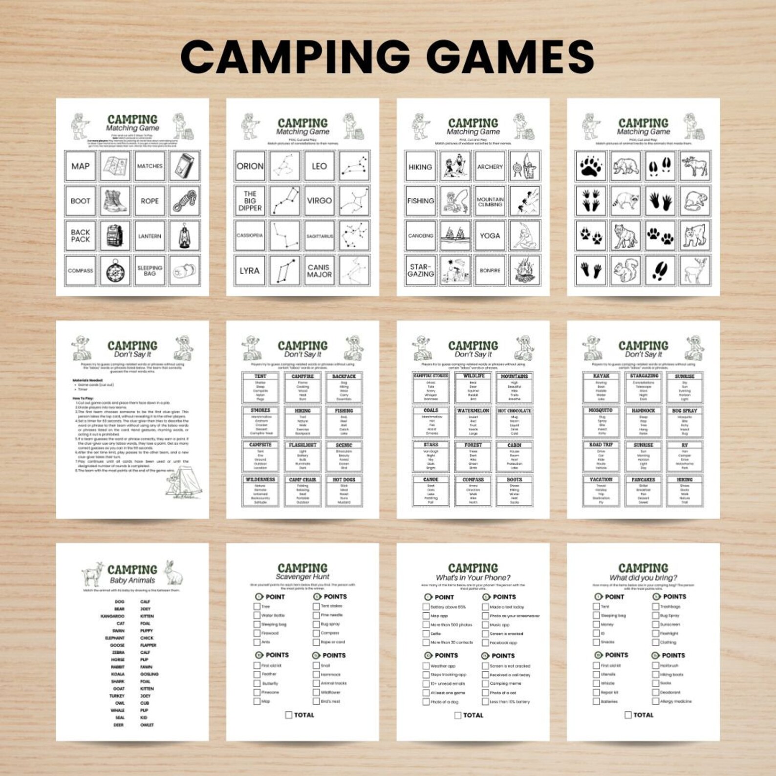 Camping Games Bundle Printable Camping Games Kids Adults Camping ...