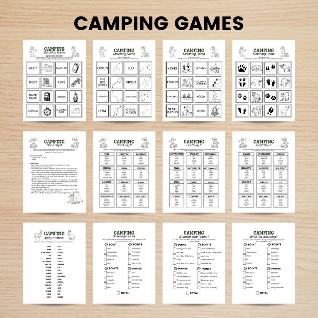 Camping Games Bundle Printable Camping Games Kids Adults Camping ...