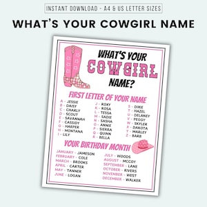 What's Your Cowgirl Name Party Game Printable Cowgirl Game Cowgirl Name ...