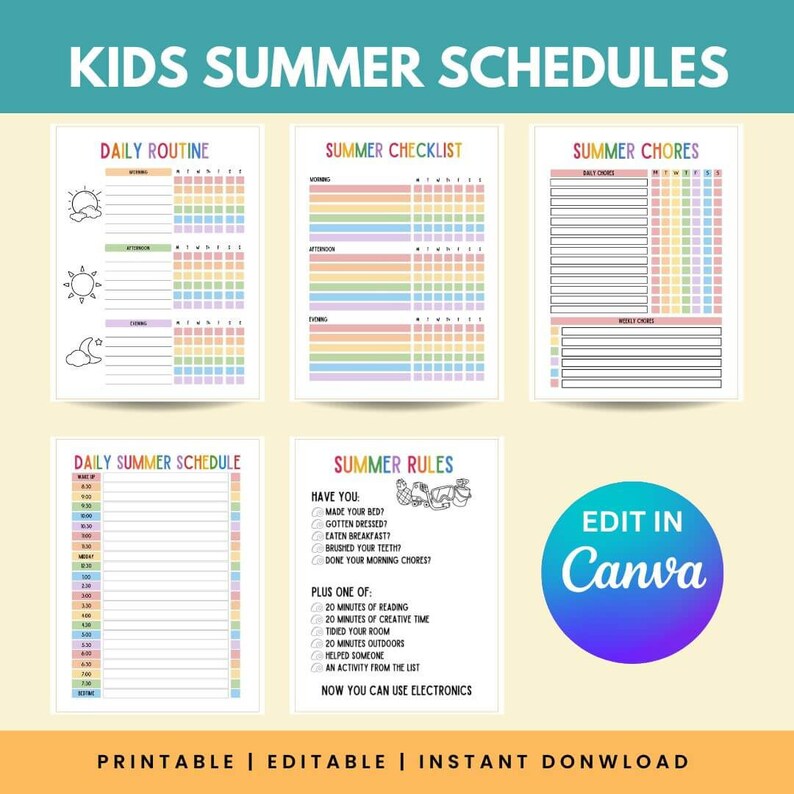 Kids Summer Schedule Summer Checklist Daily Summer Routine Canva ...