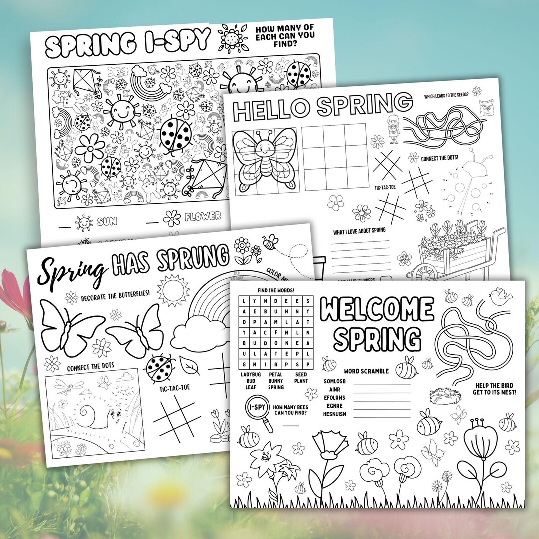 Spring Activity Placemat Printable Spring Coloring Placemats Spring ...
