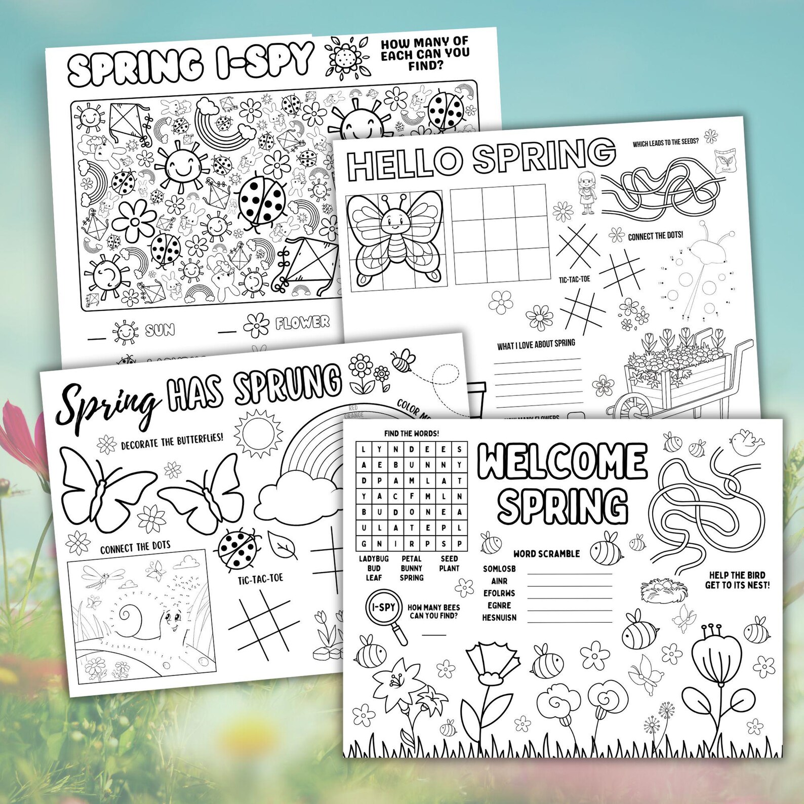 Spring Activity Placemat Printable Spring Coloring Placemats Spring ...