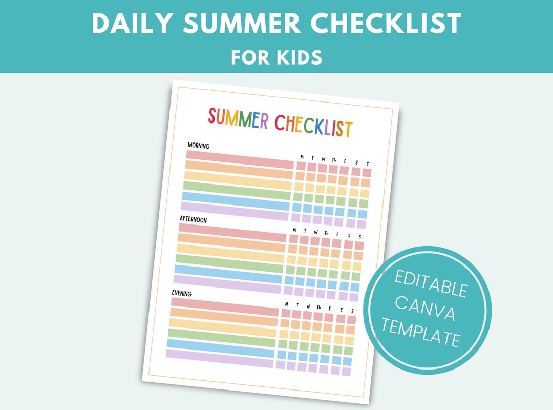Daily Summer Checklist for Kids Summer Schedule Printable Daily ...