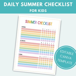Kids Summer Schedule Summer Checklist Daily Summer Routine Canva ...